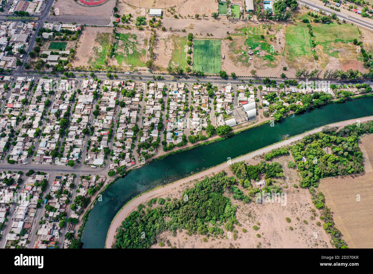 Aerial view of the Yaqui Valley, irrigation district, ejido on the ...