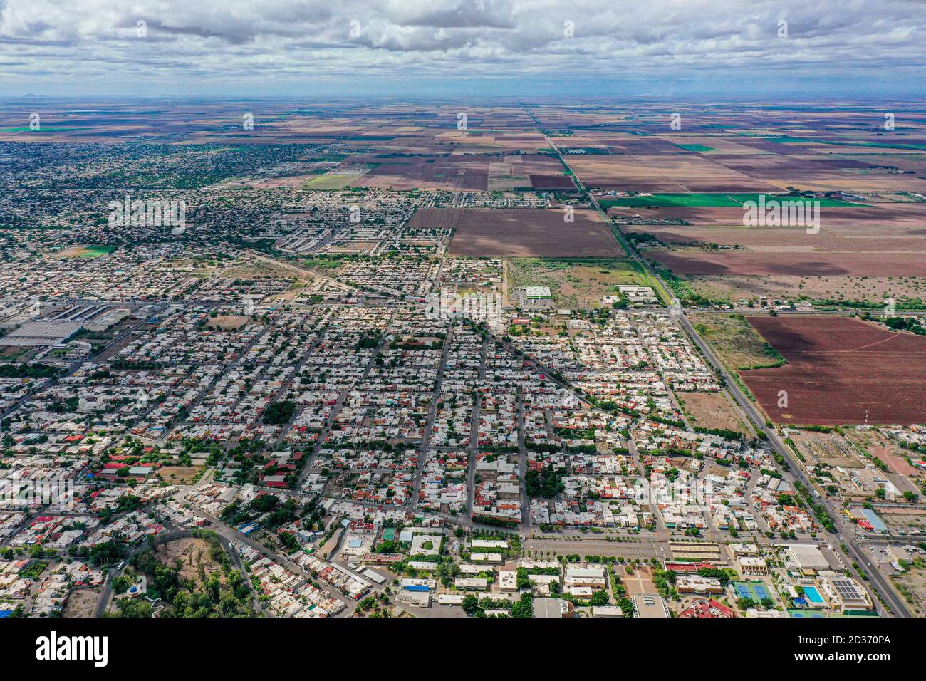 Aerial view of the Yaqui Valley, irrigation district, ejido on the ...