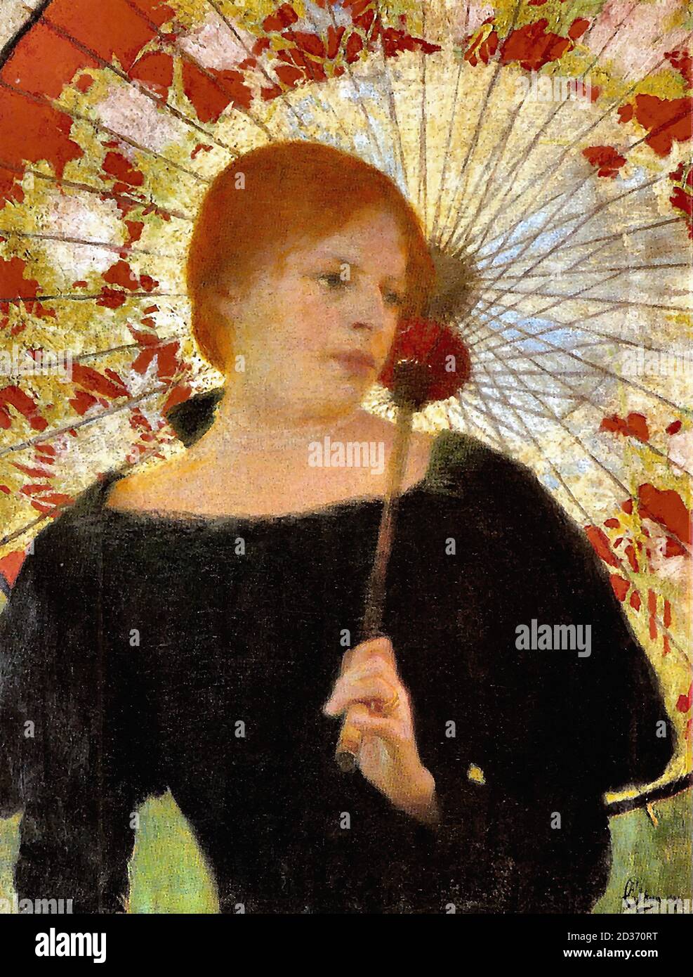 Okun Edward - Portrait of the Artist's Wife with an Umbrella - Polish ...