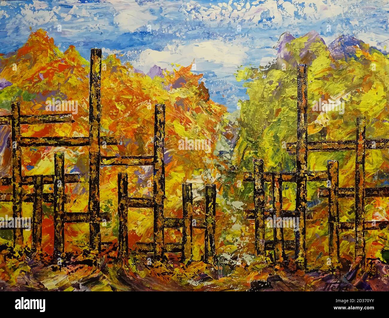 Geometric shapes that look like a fence. Vivid colors of the cheerful ...