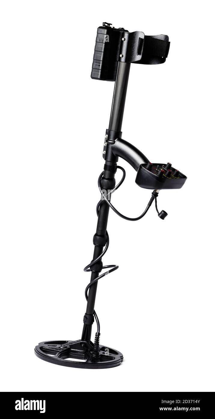Black metal detector isolated on white background Stock Photo - Alamy