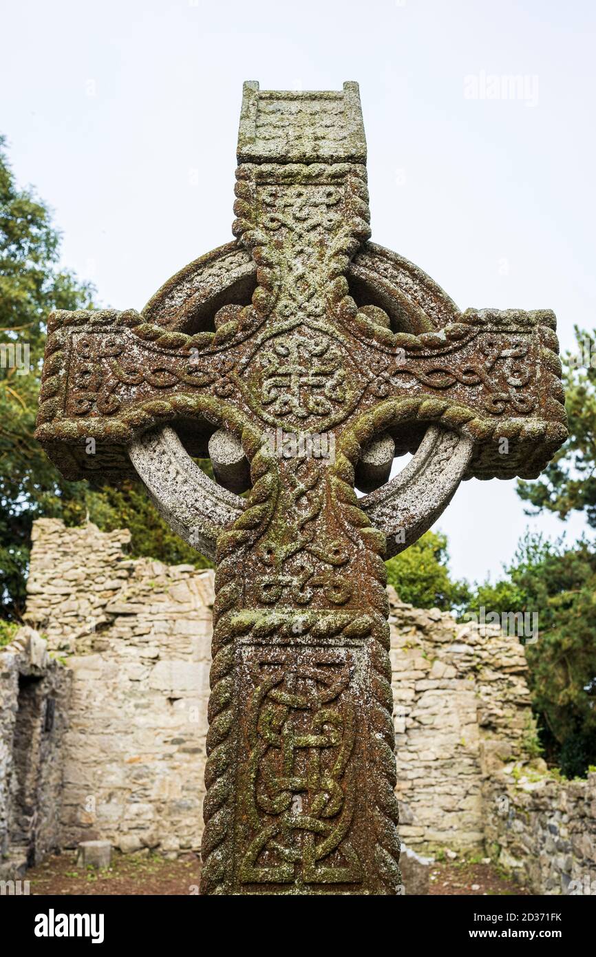 Celtic cross in the Medieval church and graveyard established by the ...