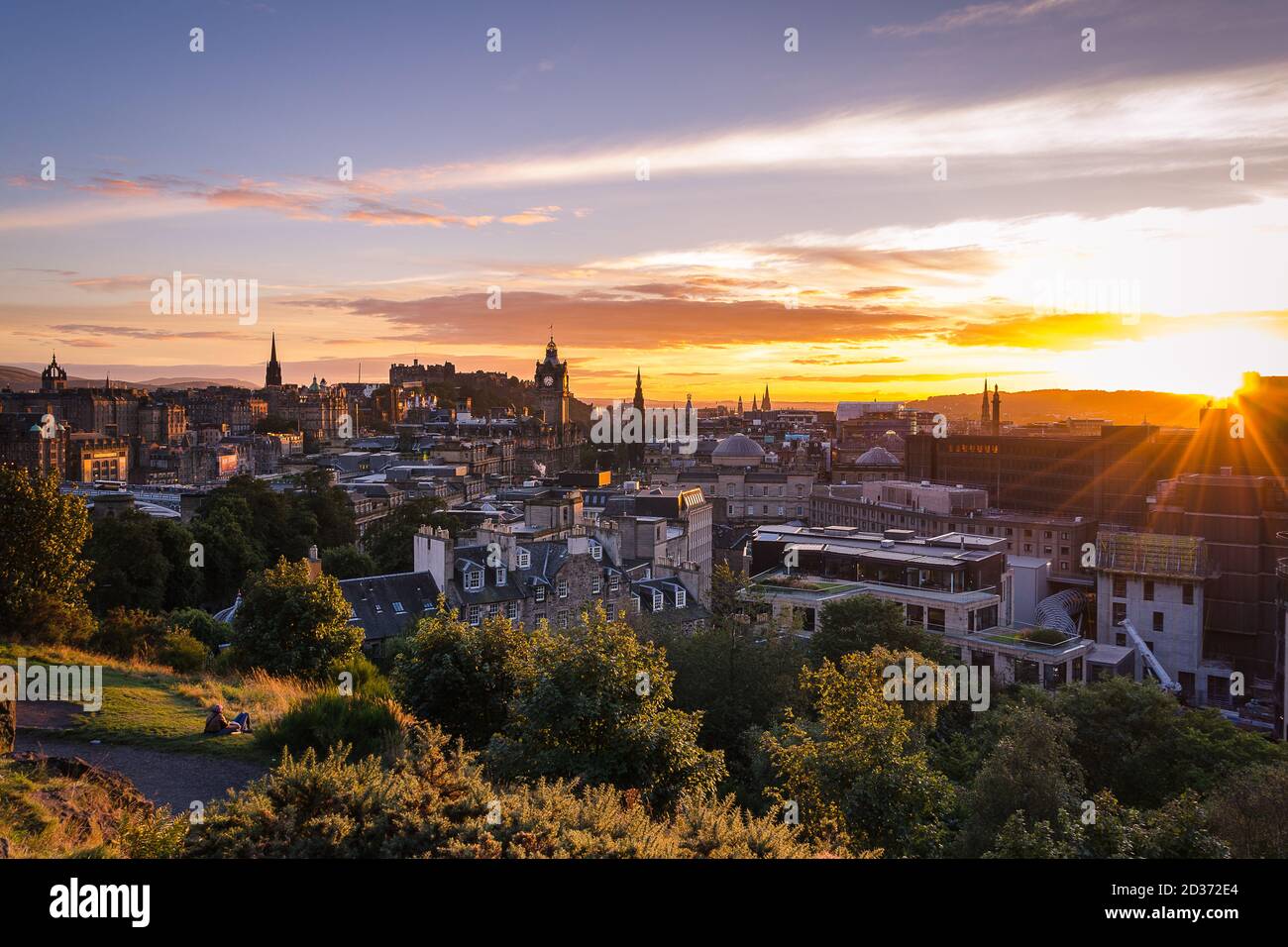 Edinburgh city view from Calton Hill at sunset, Scotland Stock Photo ...