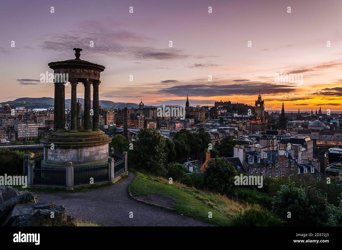 Edinburgh city view from Calton Hill at sunset, Scotland Stock Photo ...