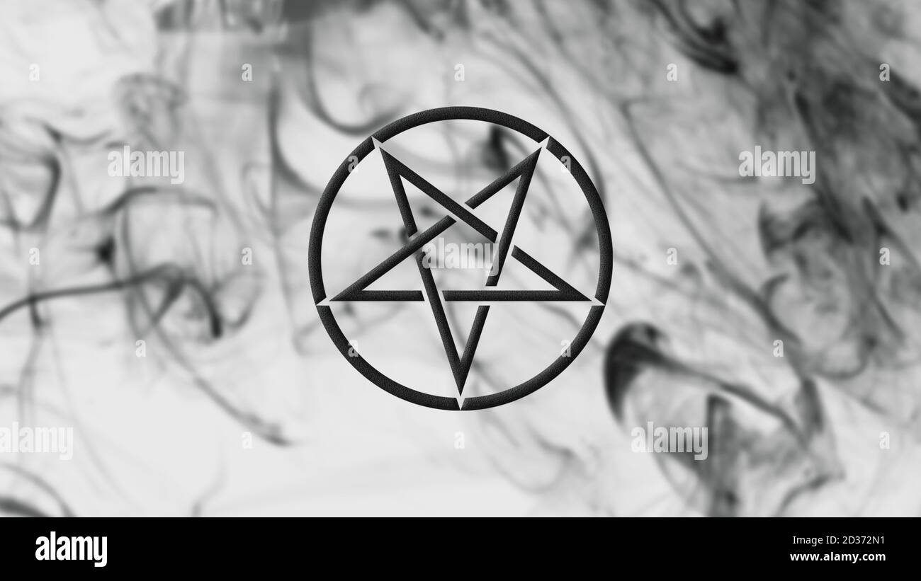 Inverted pentagram in the air. Magic symbol. Black smoke on a white ...