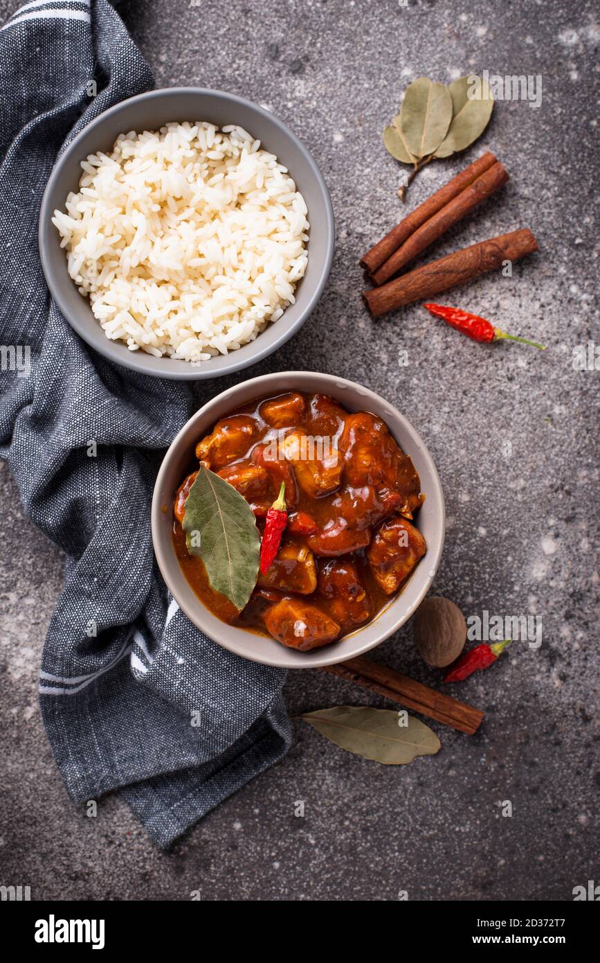 Curry chicken tikka masala with rice Stock Photo - Alamy