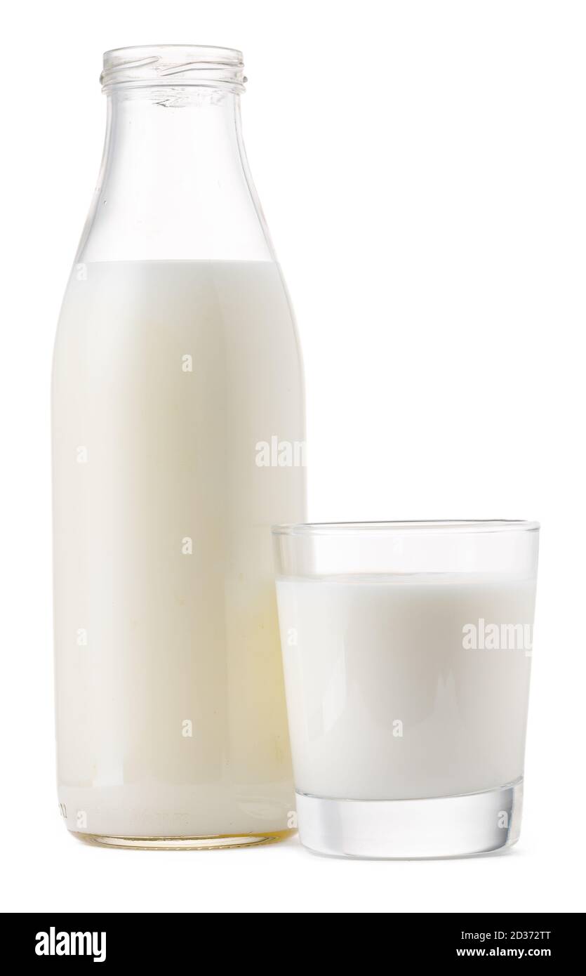Glass cup and bottle of fresh milk isolated Stock Photo - Alamy