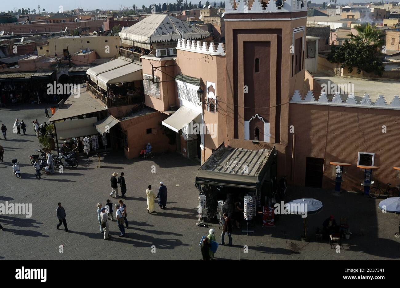 A mosque in the main square of the Medina, Marrakesh, Morocco just ...