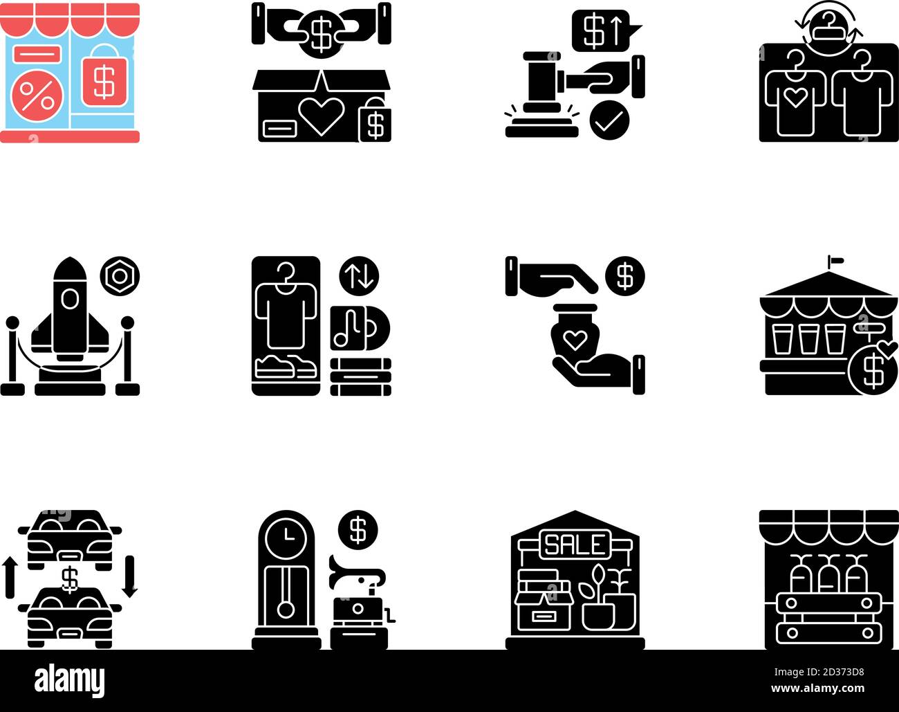 Outlet store black glyph icons set on white space Stock Vector Image ...