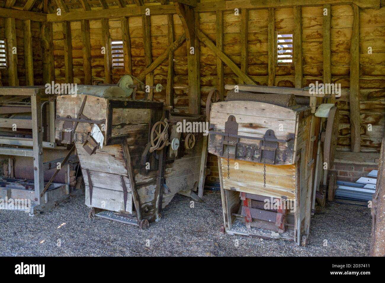 Pair of (Victorian?) winnowing machines on display at Cressing Temple ...