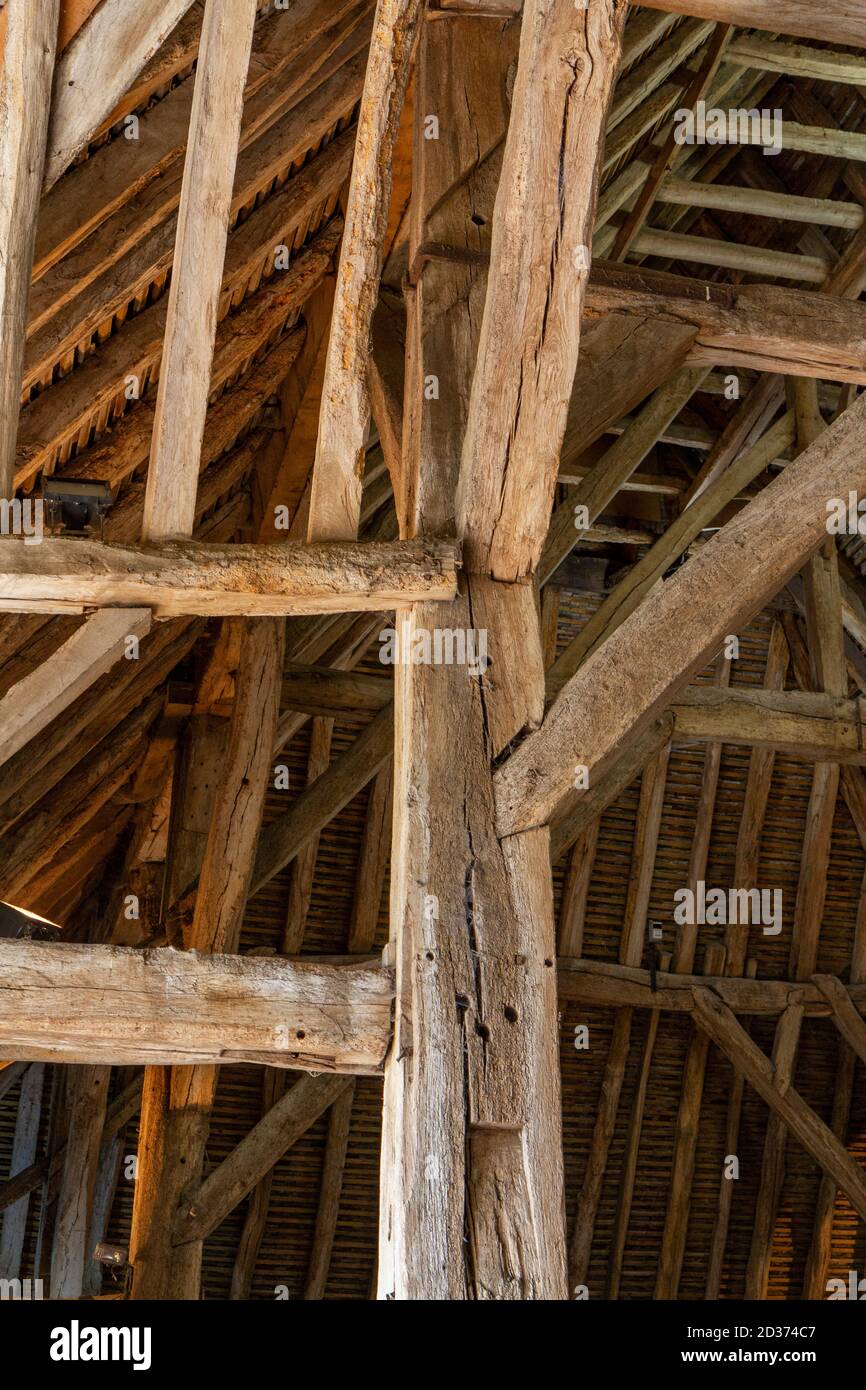 Joint detail inside the Barley Barn, Cressing Temple Barns, an ancient ...