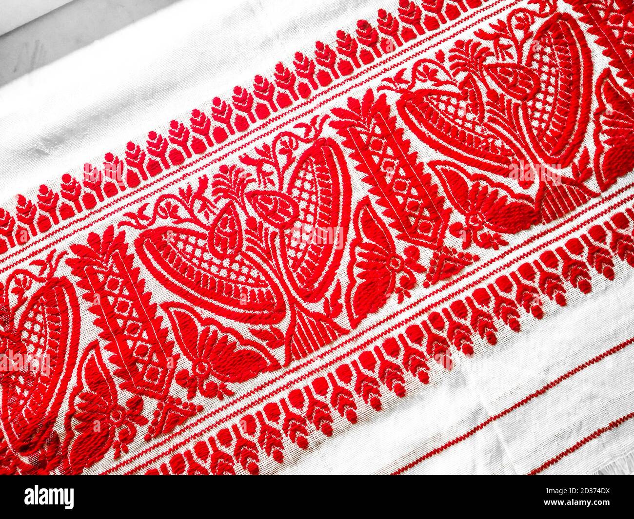 Assamese Gamosa Gamusa Gamocha Textile Background Gamusa Pattern Or Gamosa Border Gamosa