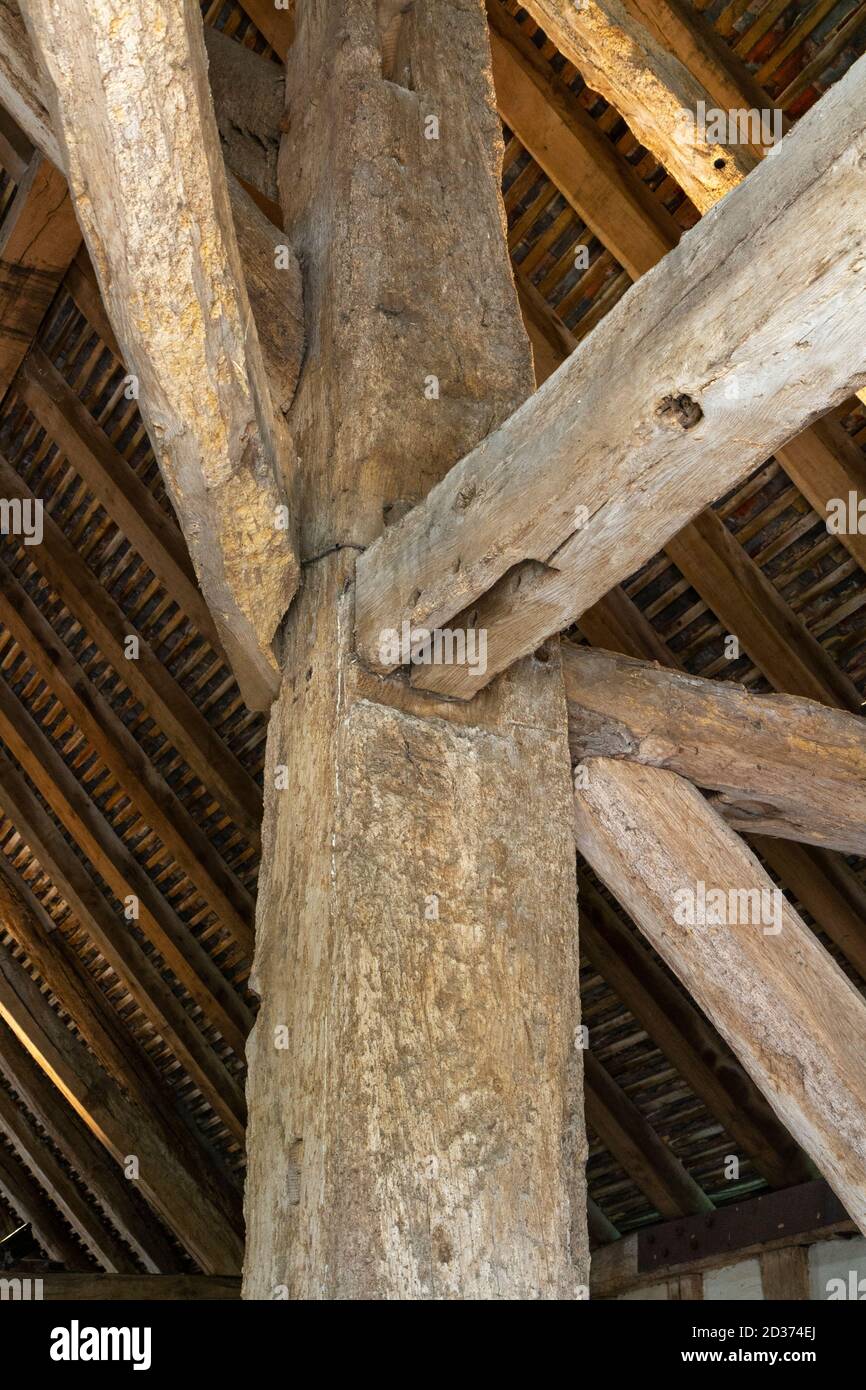 Joint detail inside the Barley Barn, Cressing Temple Barns, an ancient ...