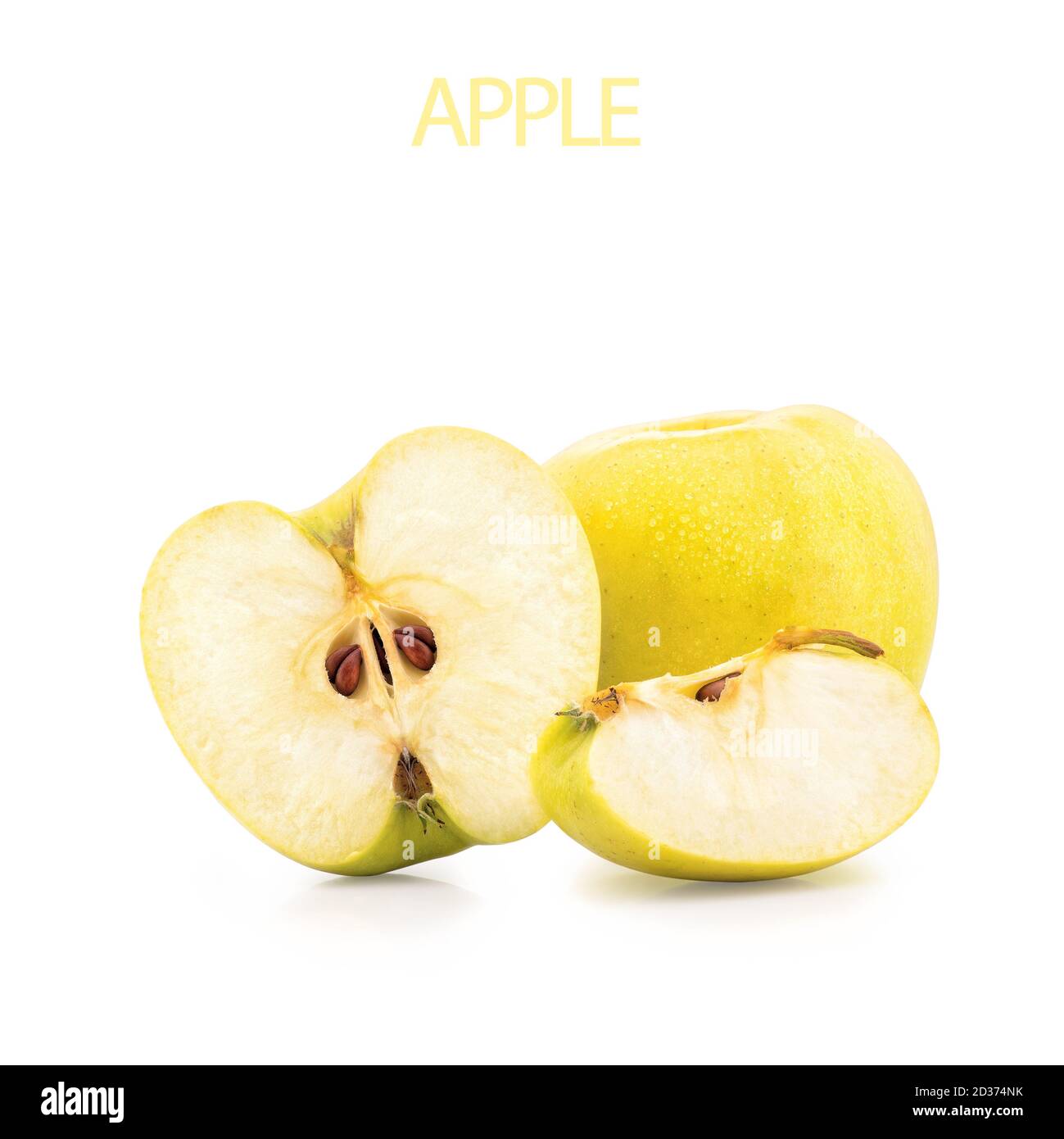 Isolated apples. Cut yellow apple fruits isolated on white background ...