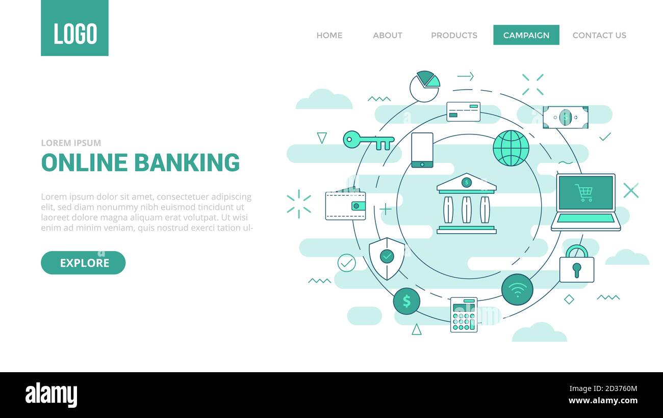 online banking concept with circle icon for website template or landing ...