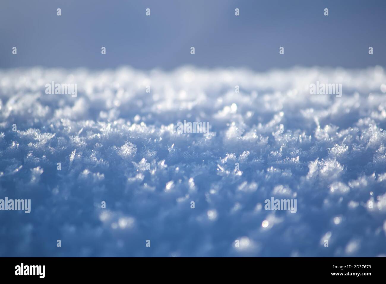 Detail of winter nature in countryside. Melting snow surface in bright ...