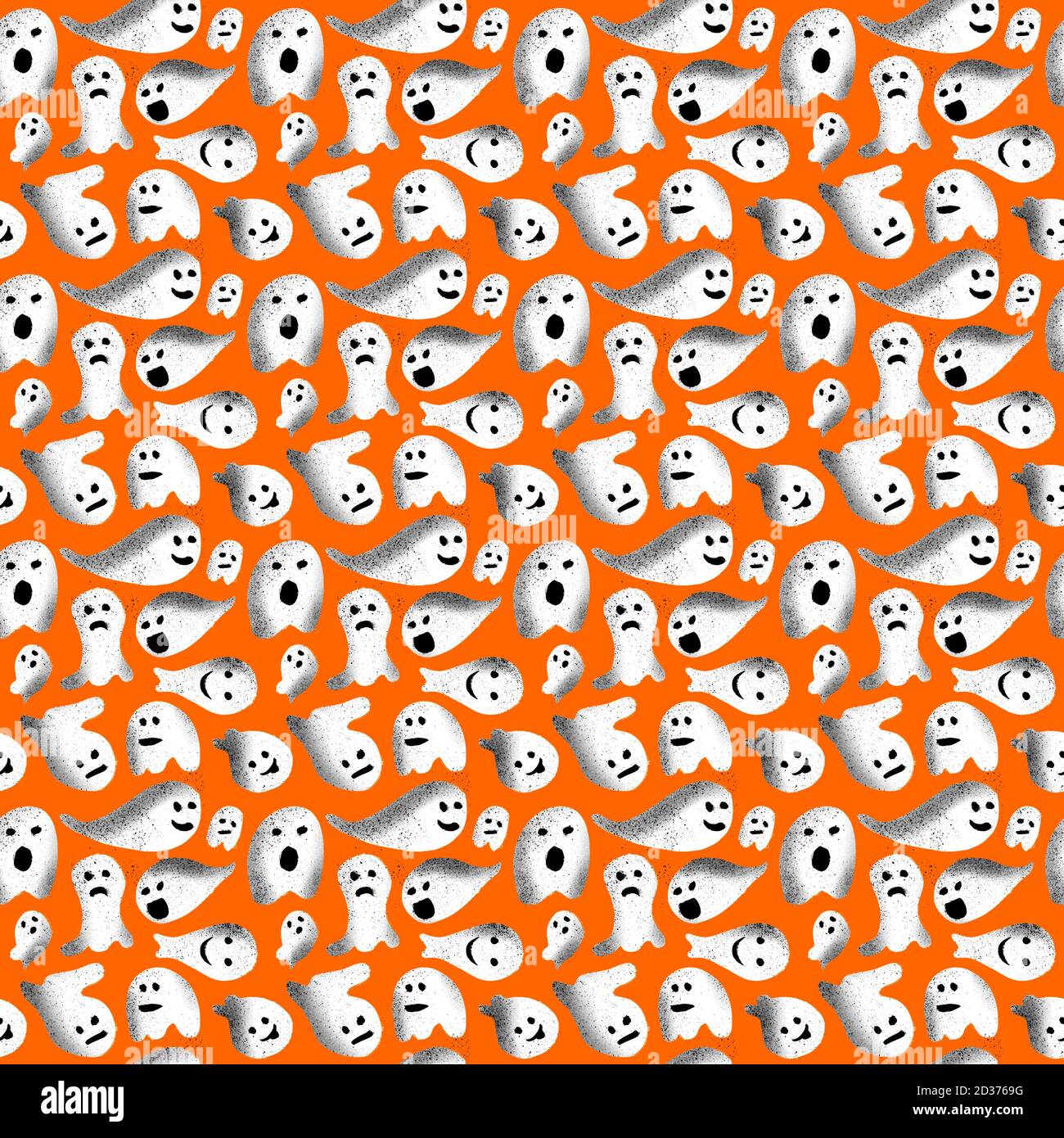 Cute ghosts on orange background seamless pattern. Nice spooky ...