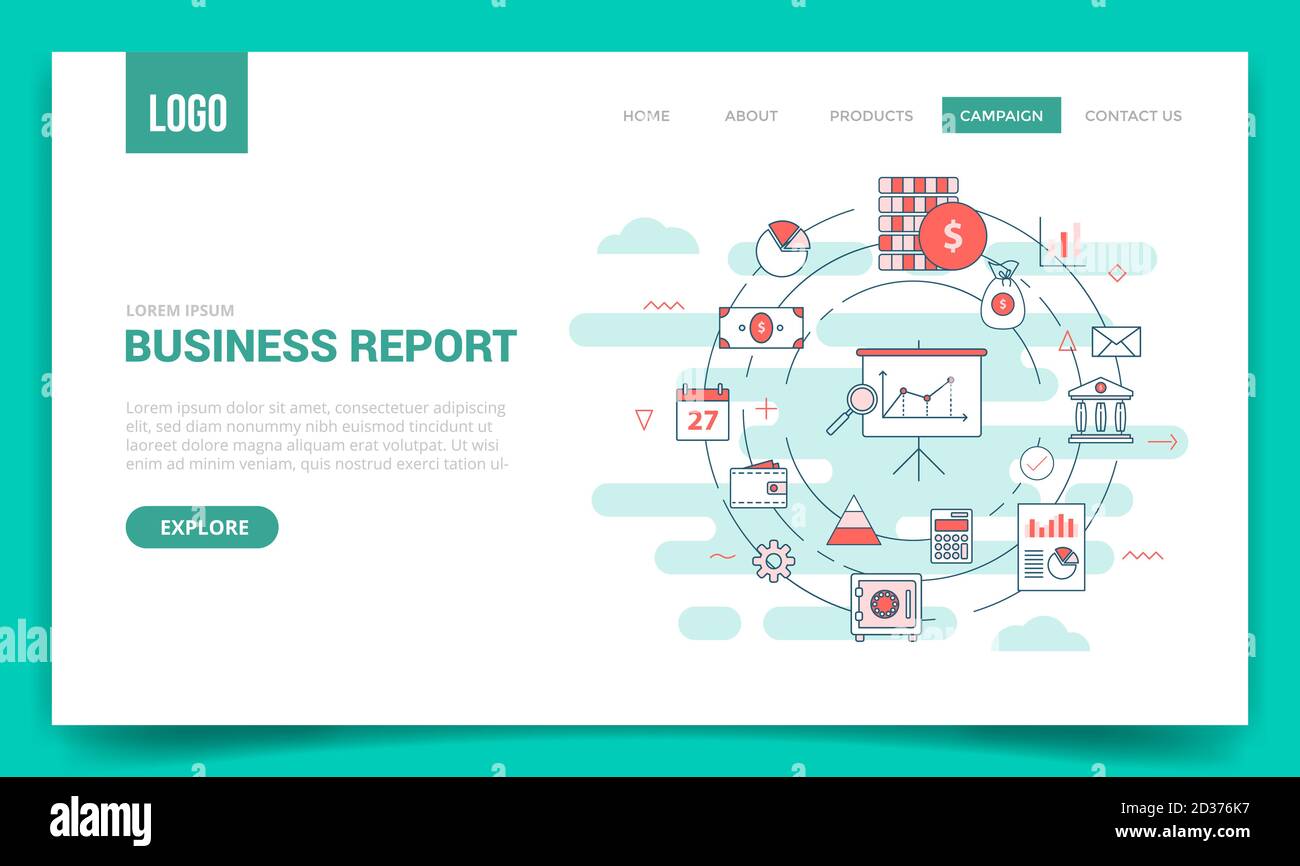 business report concept with circle icon for website template or ...