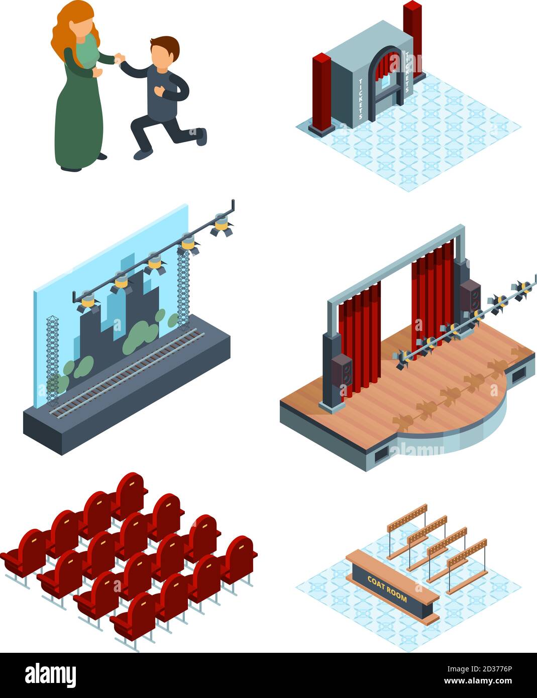 Theater stage decoration. Isometric interior of opera or ballet hall ...