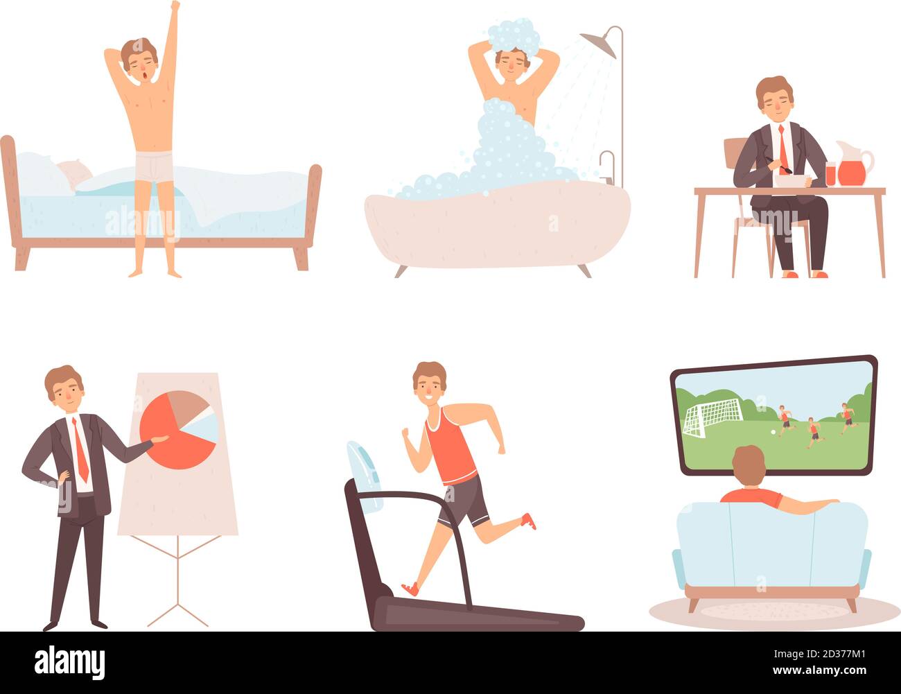 Man daily routine. Businessman work day morning night everyday ...