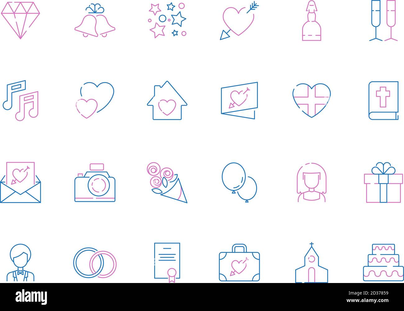 Wedding icon collection. Bride bouquet invitation party gifts wedding ...