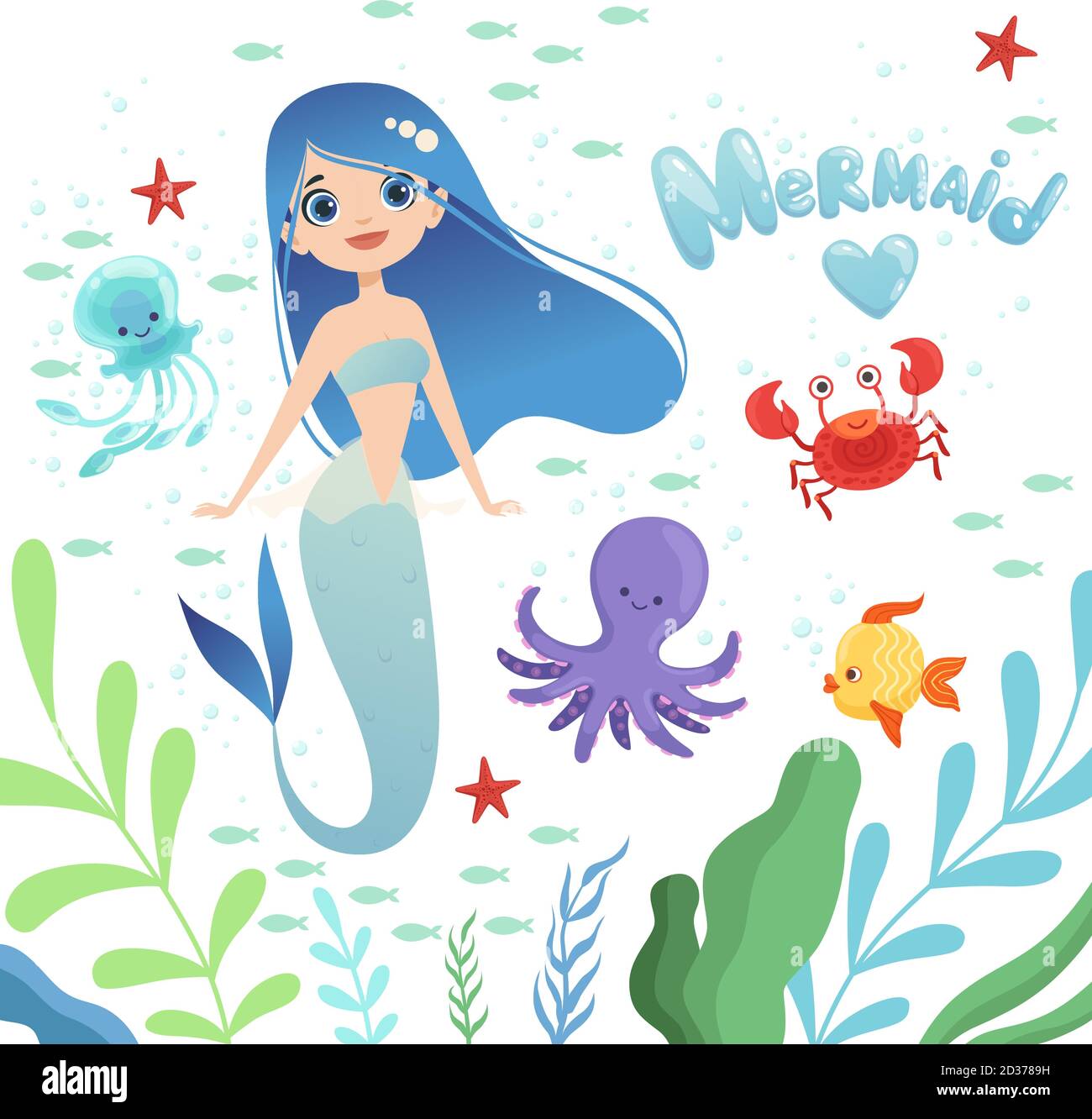 Mermaid background. Underwater life with cartoon fantasy mermaid ... Mermaid background. Underwater life with cartoon fantasy mermaid ...