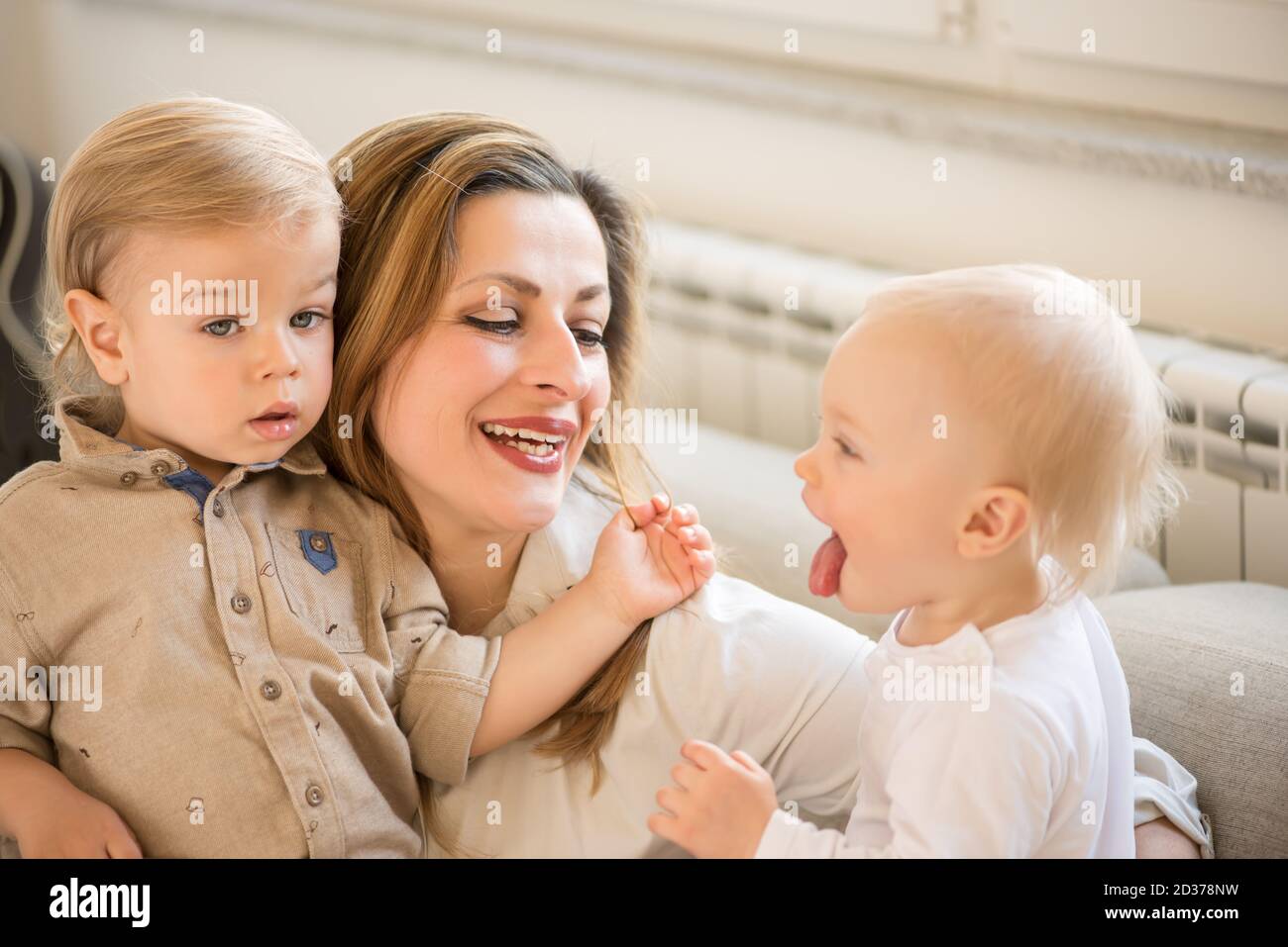 Portrait of beautiful mother and her children. Family values Stock ...