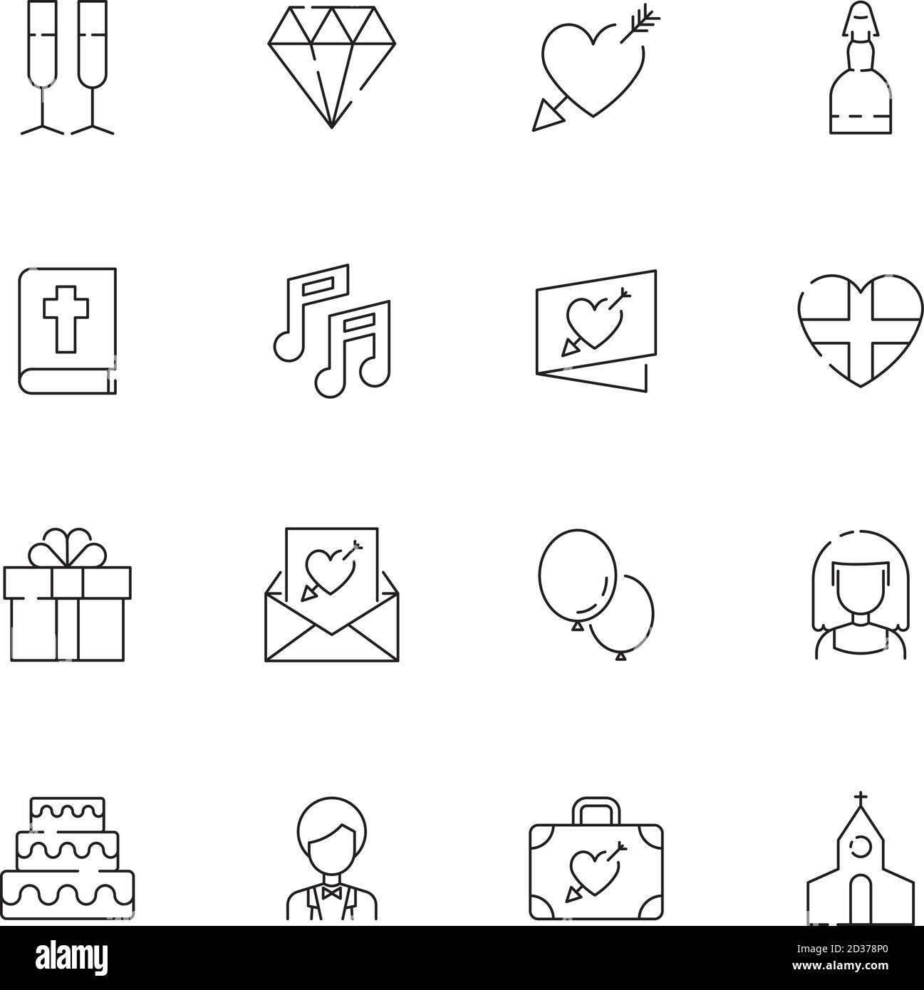 Wedding icons. Heart cupcakes bride items for celebration wedding day ...