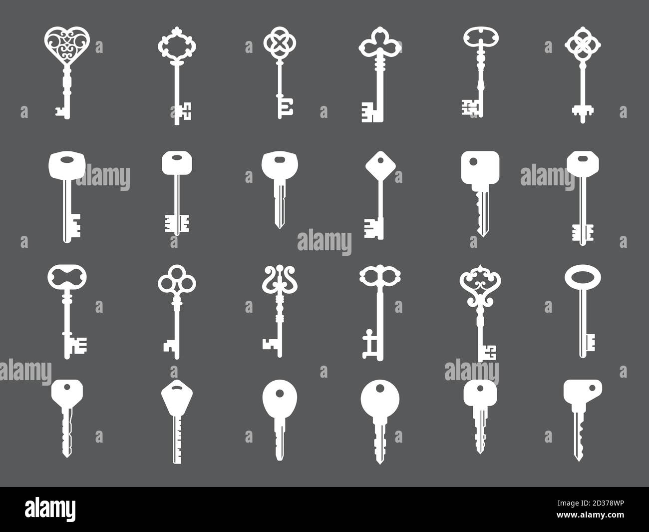 Key Collection Retro And Modern House Key Silhouettes Vector Template