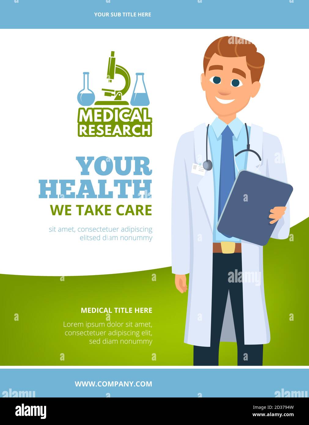 Medical flyer. Doctor in white coat healthcare concept advertizing page ...