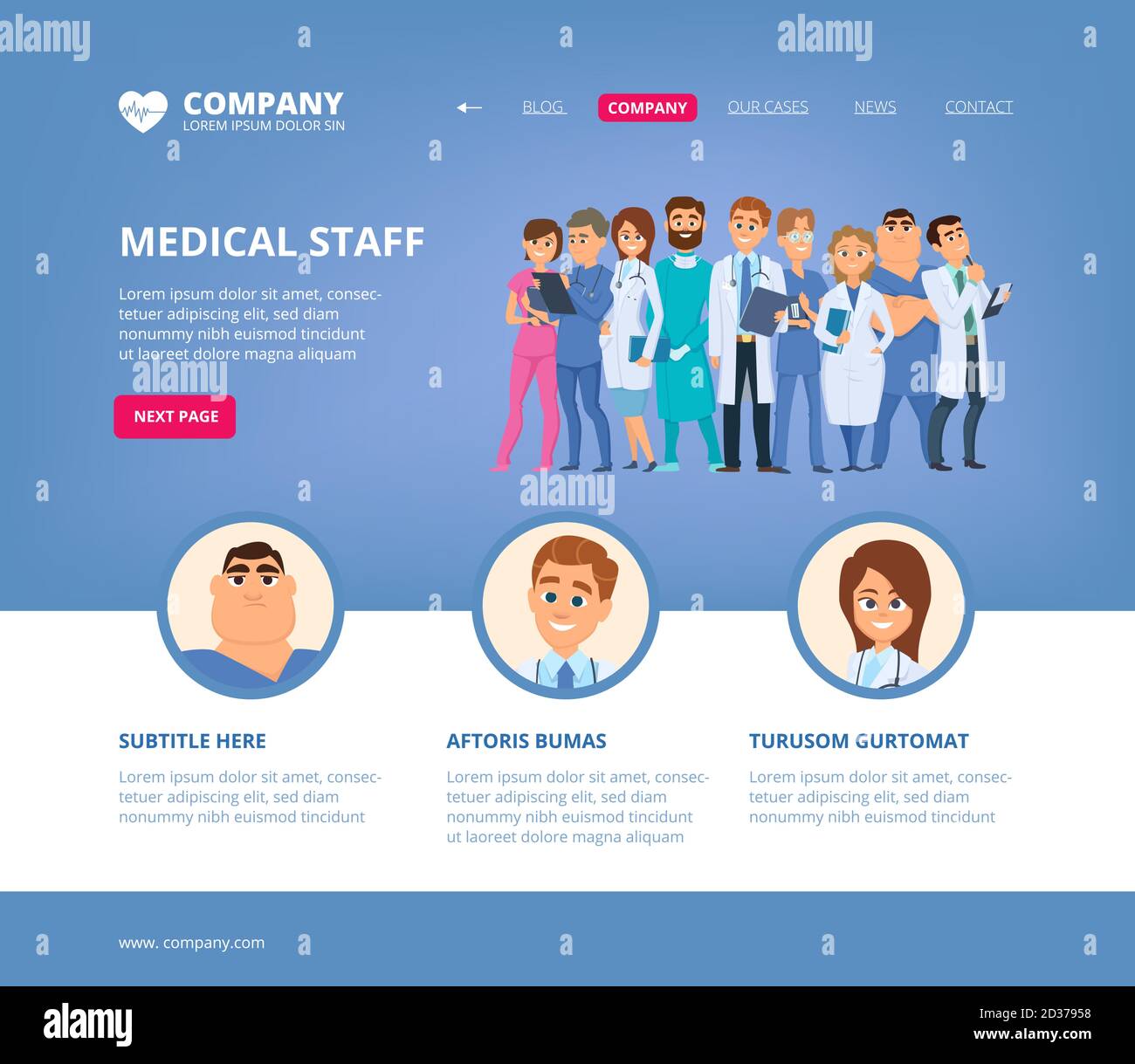 Medical landing. Hospital staff doctors nurse pharmaceutical ...