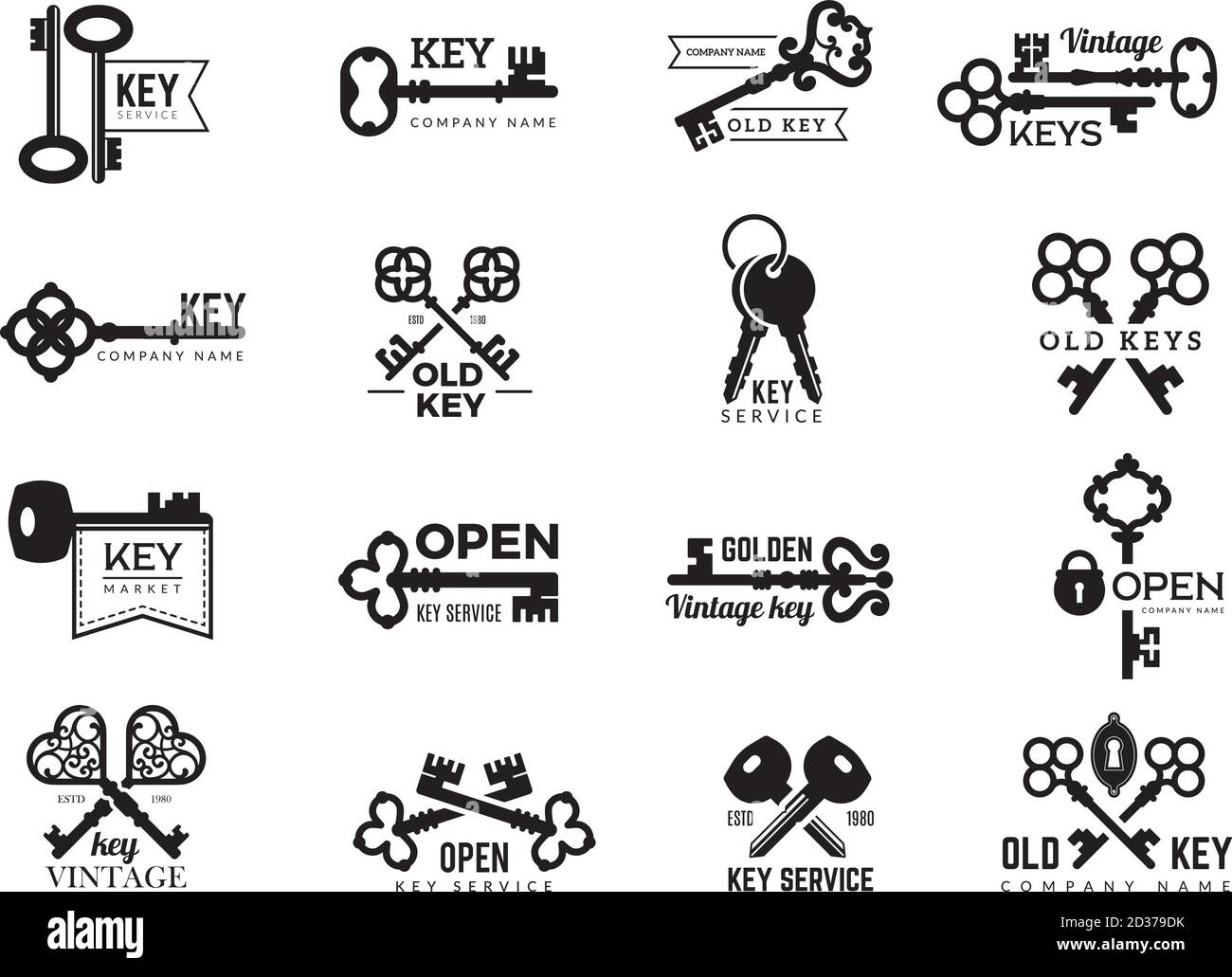 Keys logotype. Real estate badges door and gate access symbols ...