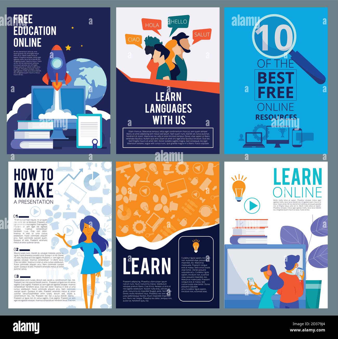 Online education flyers. Brochure cover template of internet distance ...