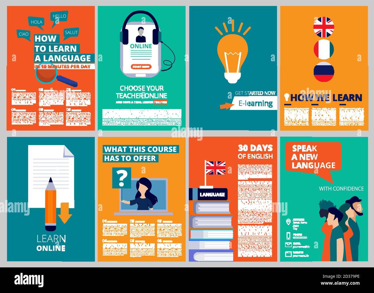 Education brochure covers. Training and courses vector magazine cover ...