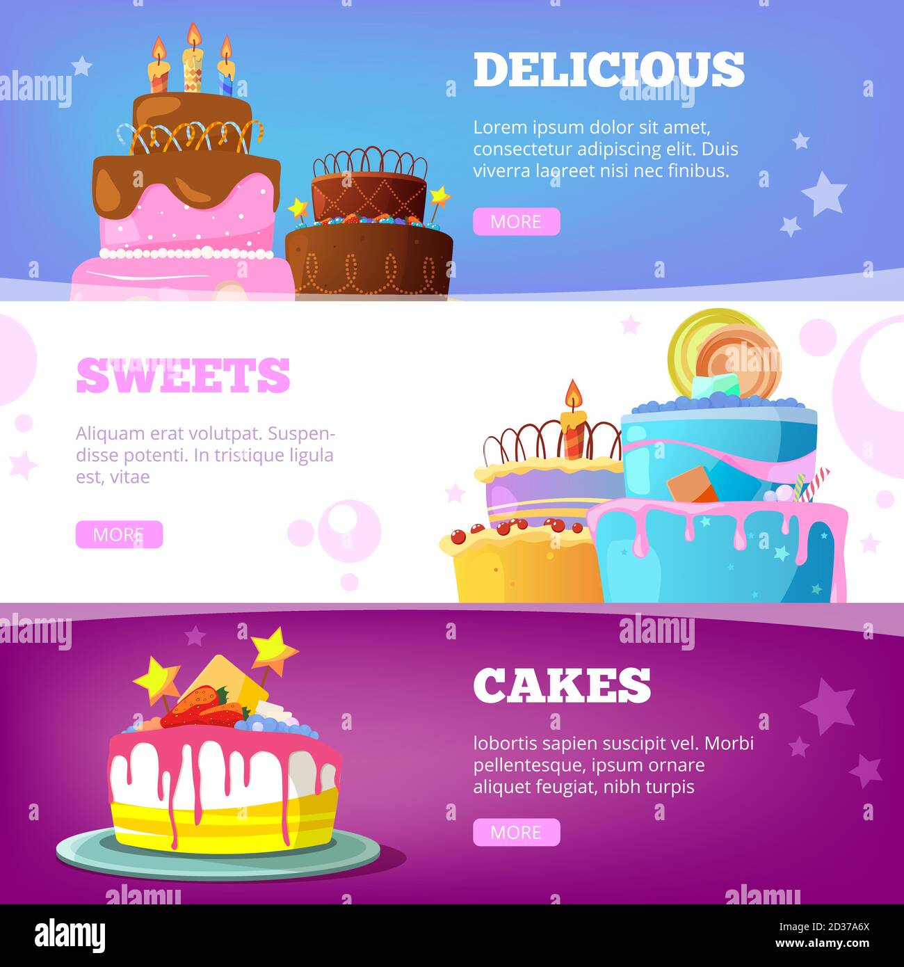 Cake banners. Birthday baking products with syrup chocolate vanilla ...