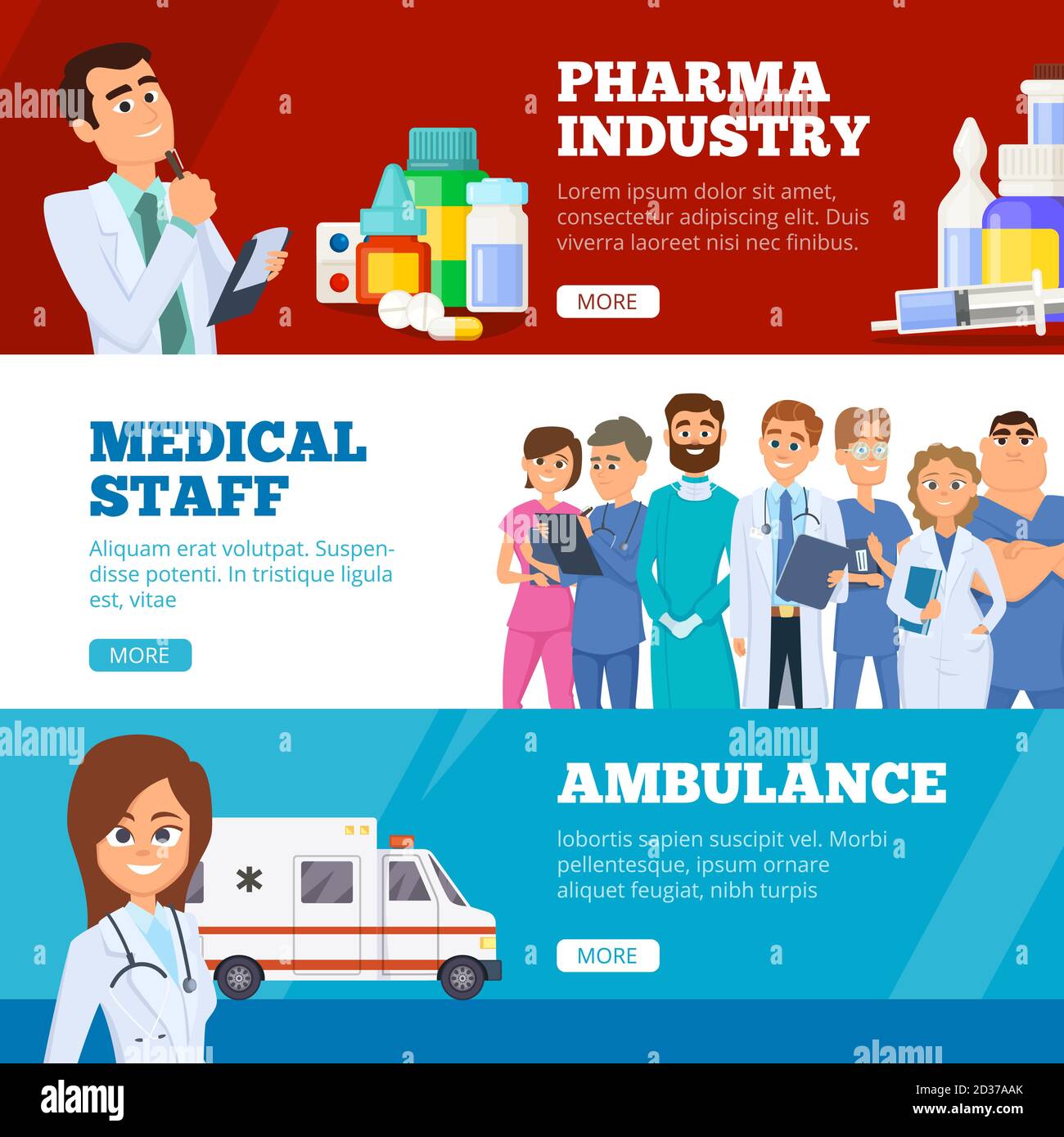 Medical banners. Doctors ambulance and pharma industry medicaments ...