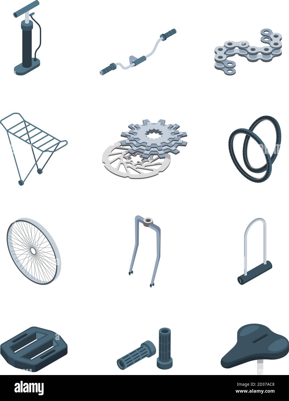 Parts bicycle. Steel frame crank seat saddle fork pedal isometric ...