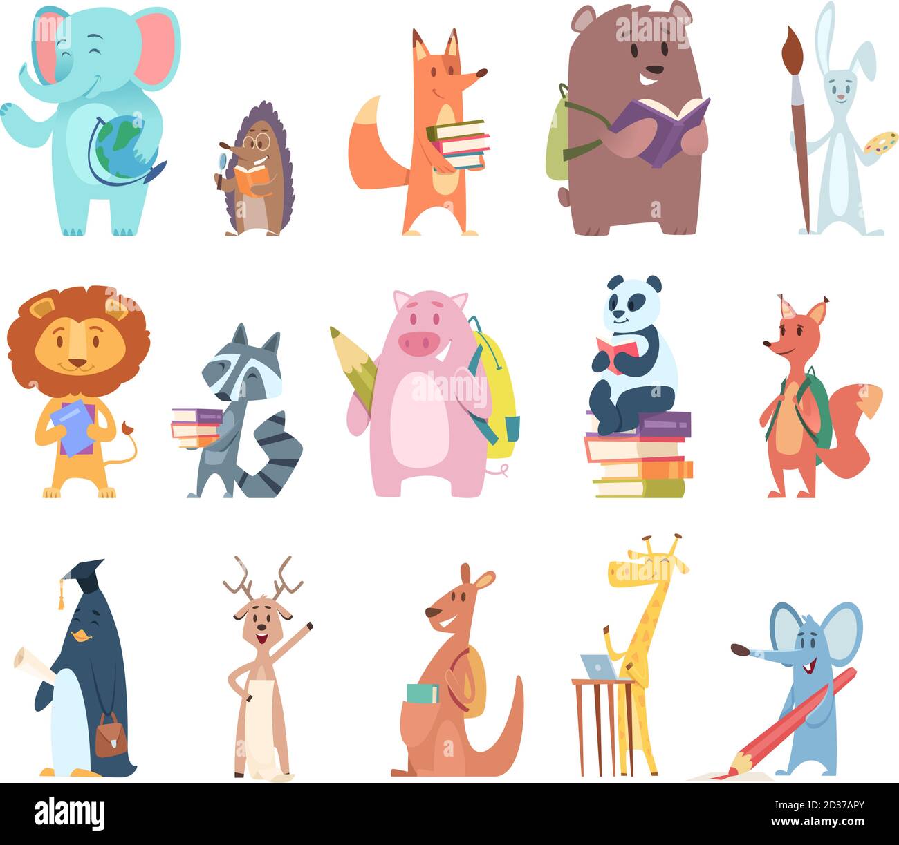 Back to school animals. Young funny zoo characters school items ...
