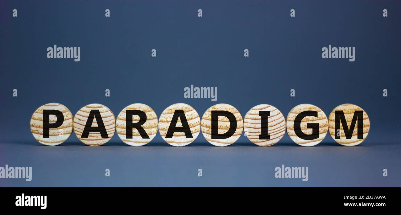 Concept word 'paradigm' on wooden circles on a beautiful grey ...