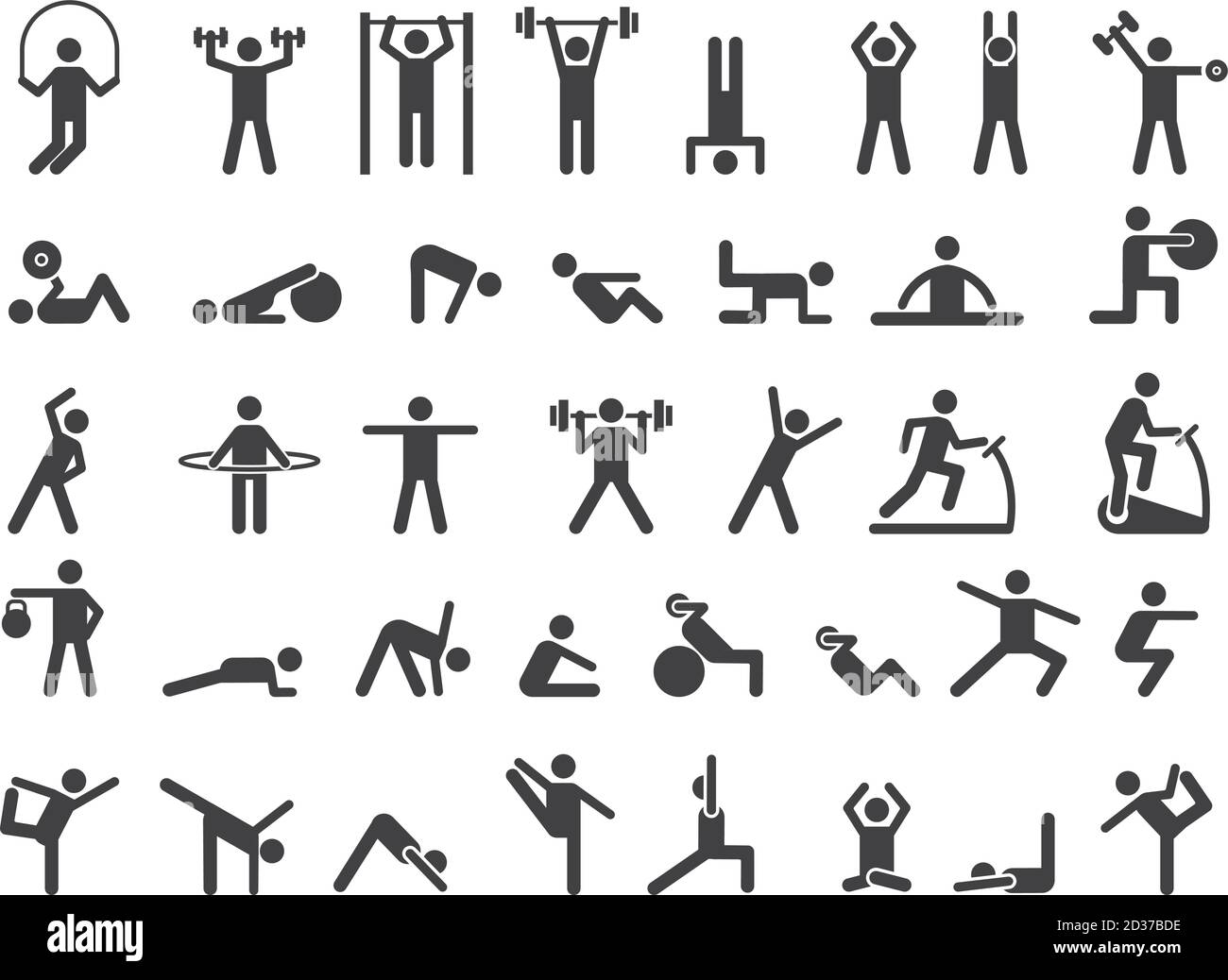 Fitness symbols. Sport exercise stylized people making exercises vector ...