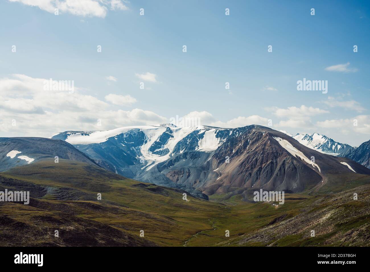 Scenic landscape with great mountain range and glacier. Snow on top of ...