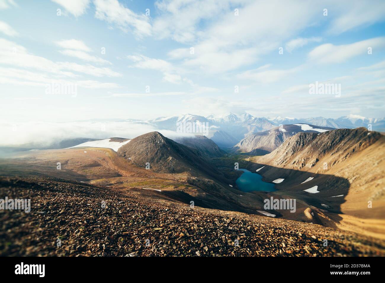 Beautiful atmospheric alpine landscape with snowy mountains, glaciers ...