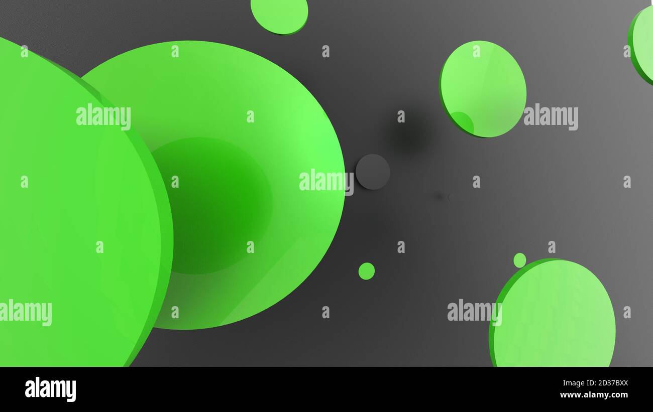Green metal and opaque circles and cylinders on colored background ...