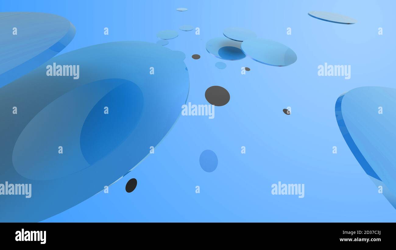blue metal and opaque circles and cylinders on colored background ...