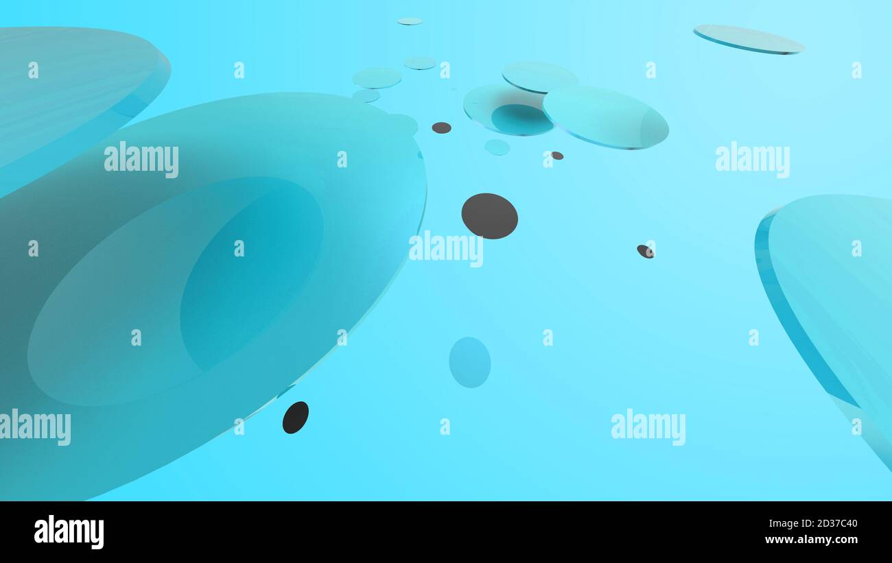Azure metal and opaque circles and cylinders on colored background ...