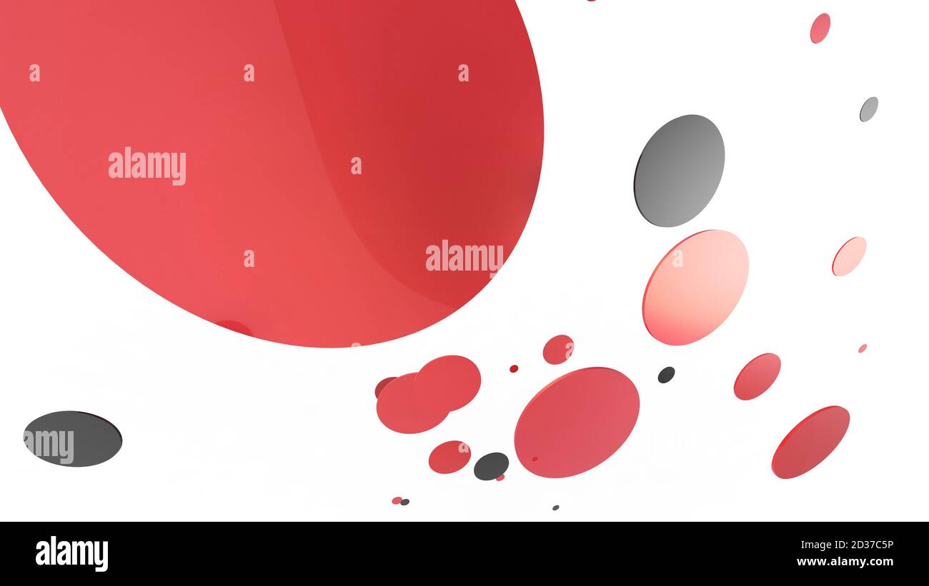Red metal and opaque circles and cylinders on colored background ...