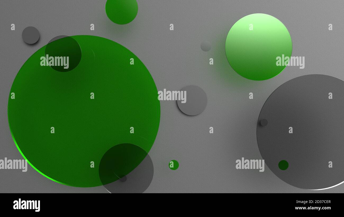 Green metal and opaque circles and cylinders on colored background ...