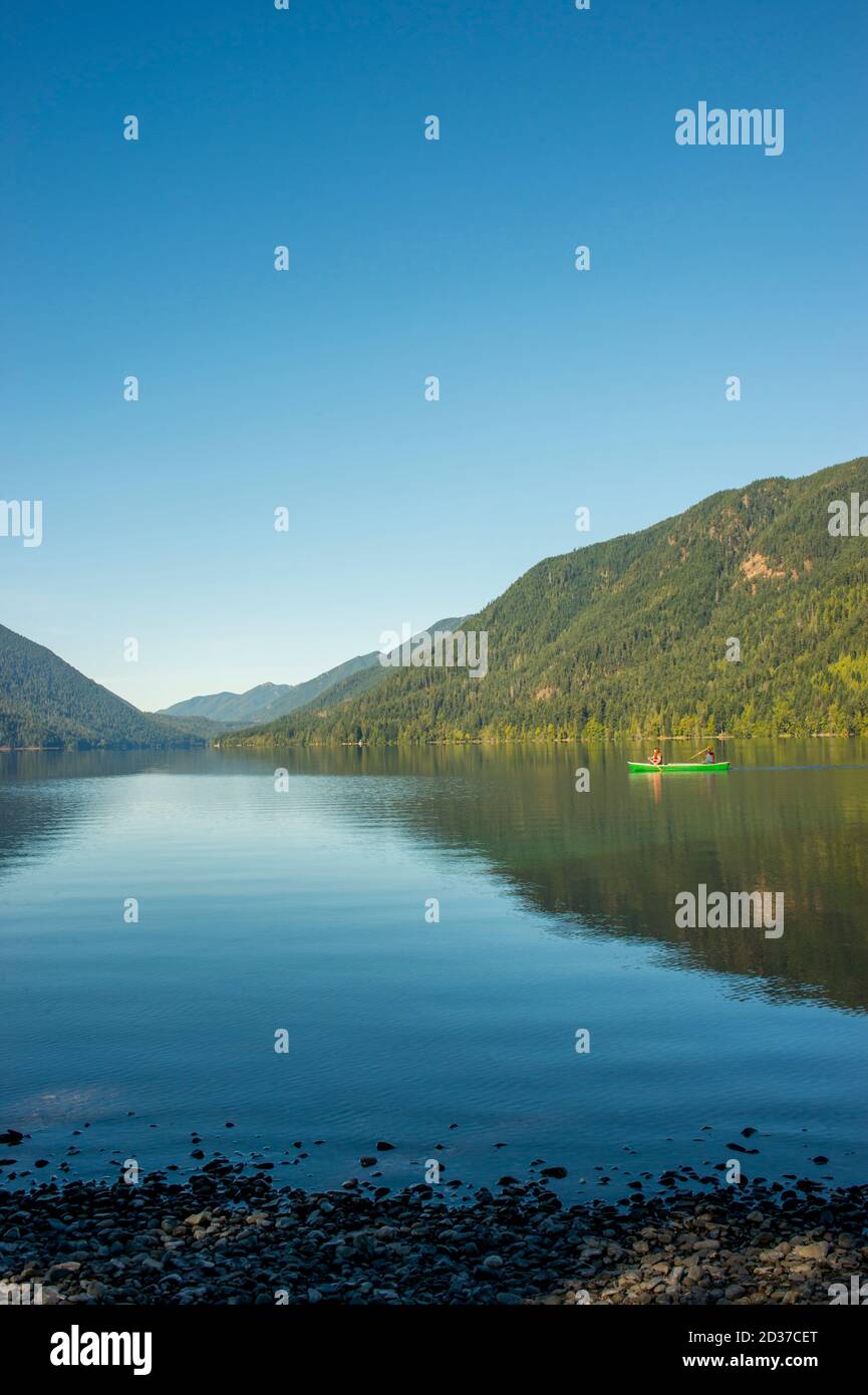 People canoeing on Lake Crescent in the Olympic National Park on the ...
