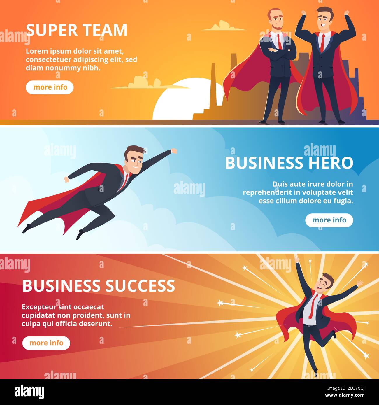 Superheroes business banners. Male characters business concept vector ...
