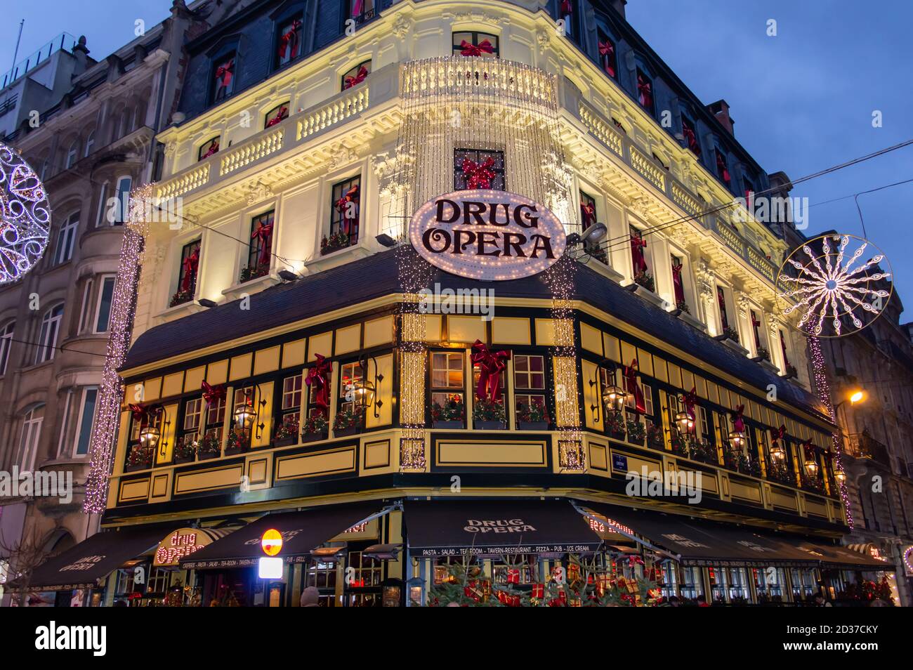BRUSSELS, BELGIUM - JANUARY 1, 2019: Drug Opera Restaurant in Brussels ...